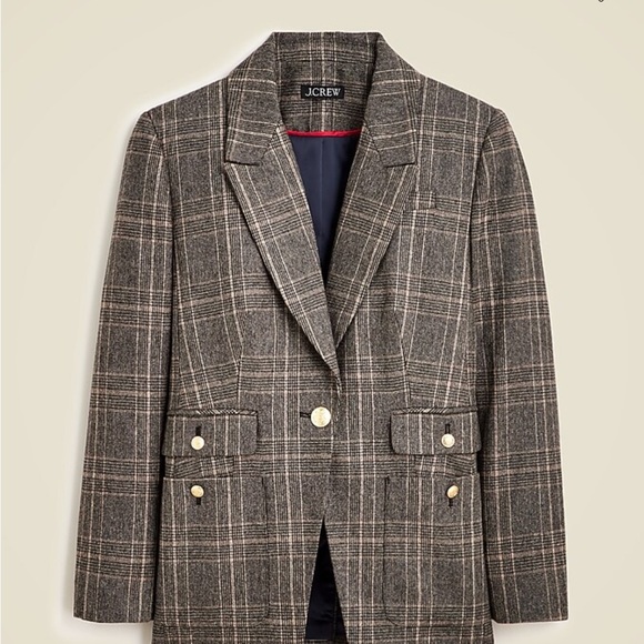 J. Crew | Jackets & Coats | Jcrew Vivienne Blazer Plaid Italian Wool ...